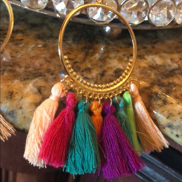 Jewelry | 525 Colorful Rainbow Fringe Round Hoop Earrings | Poshmark